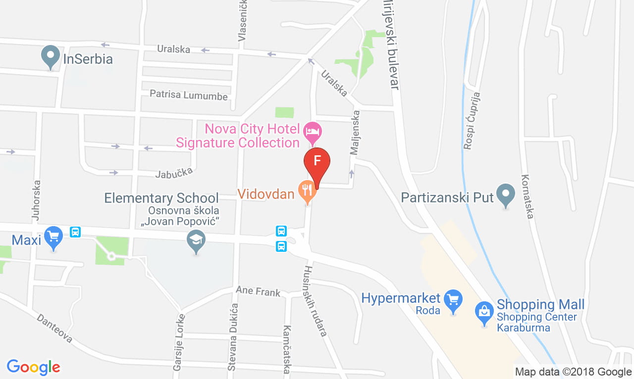Mapa: Restoran Vidovdan, Adresa: Husinskih rudara 17, Lokacija: Beograd